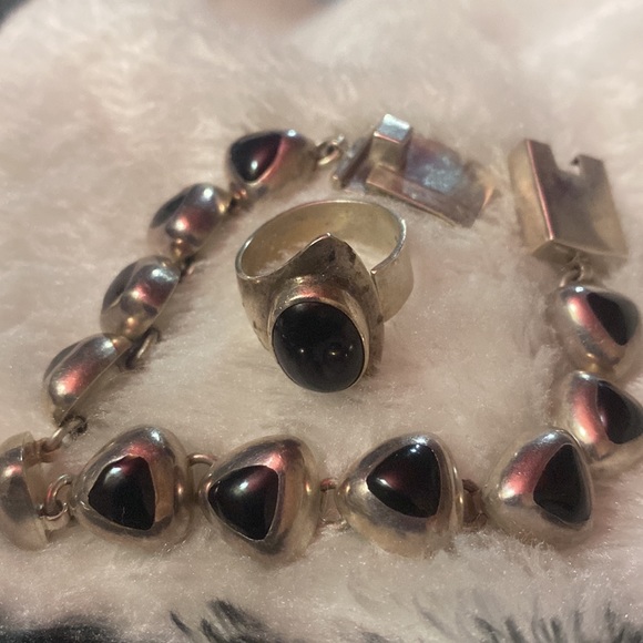 Jewelry | Heavy 8925 Mexico Inlay Bracelet Adj 925 Sz8 Ring | Poshmark